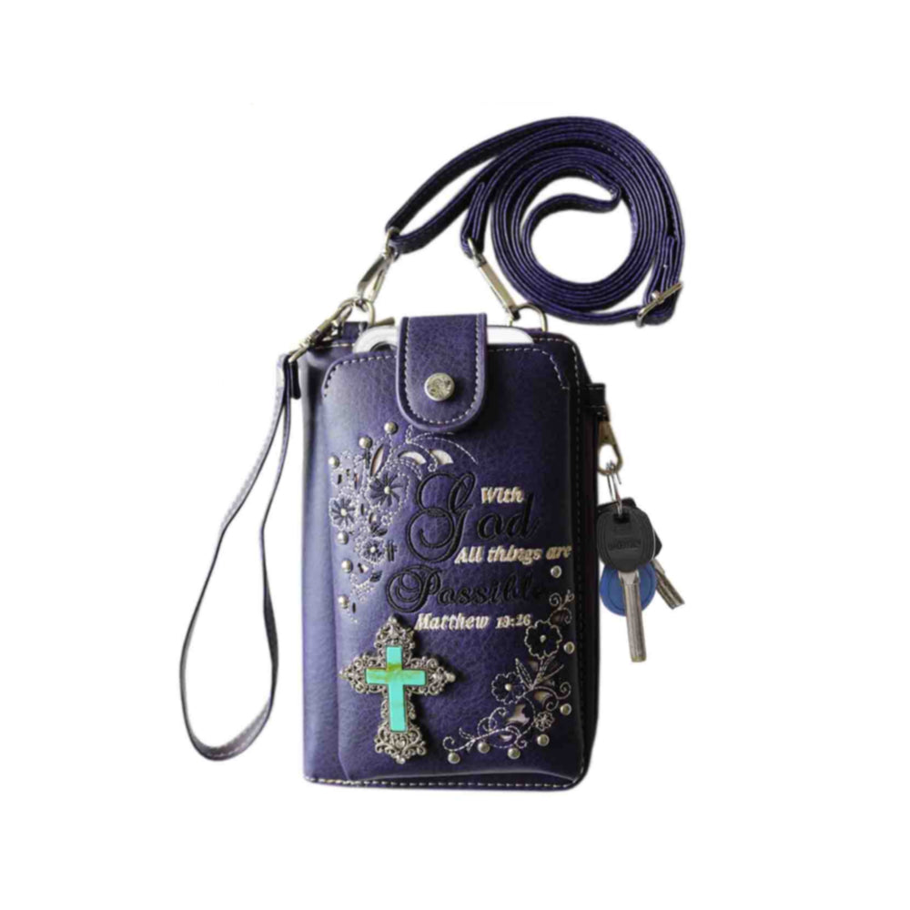 Multi Purpose Spiritual Turquoise Cross Bible Verse Wallet with Strap ...