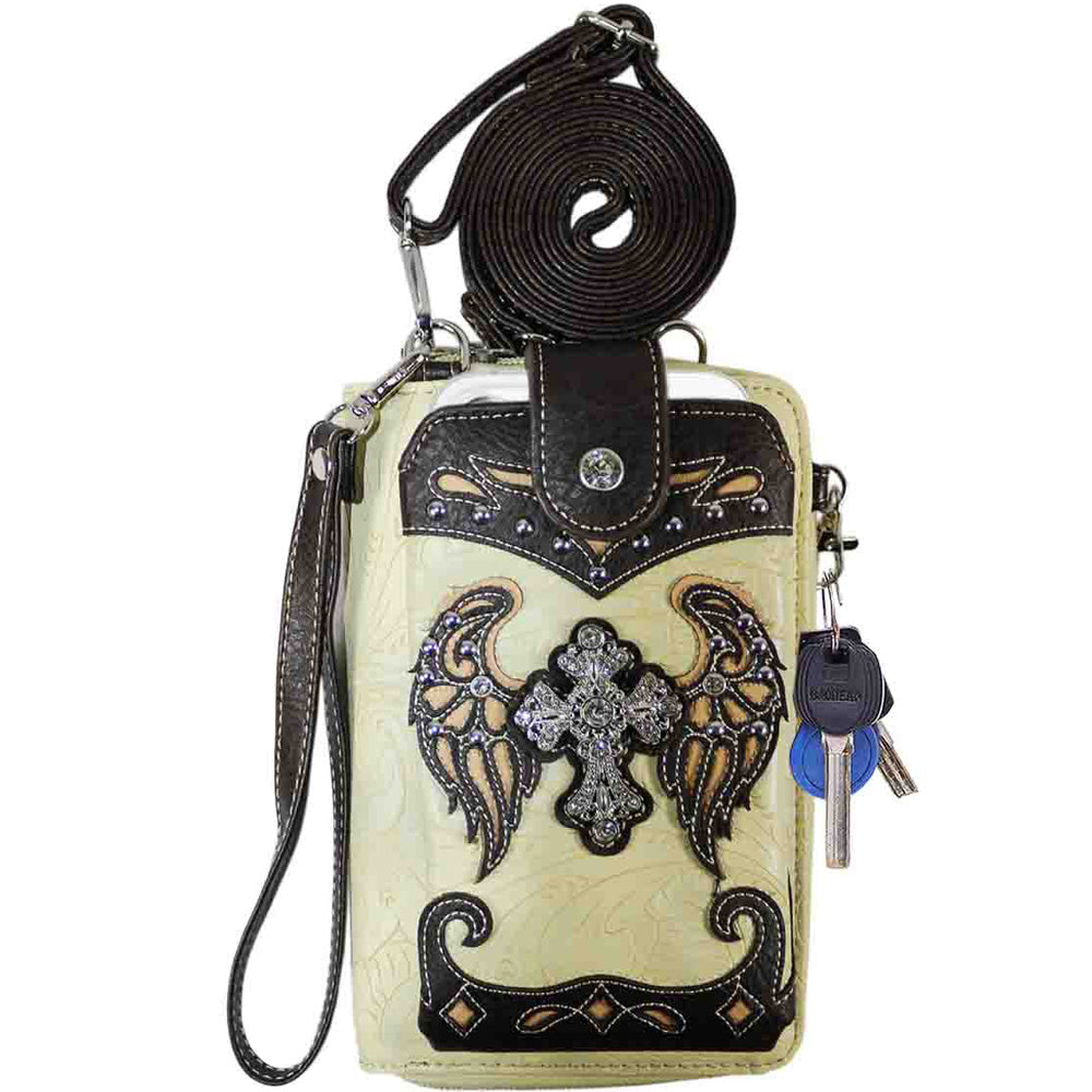 Multi Purpose Western Embossed Tooling Cross Phone Wallet with Strap ...