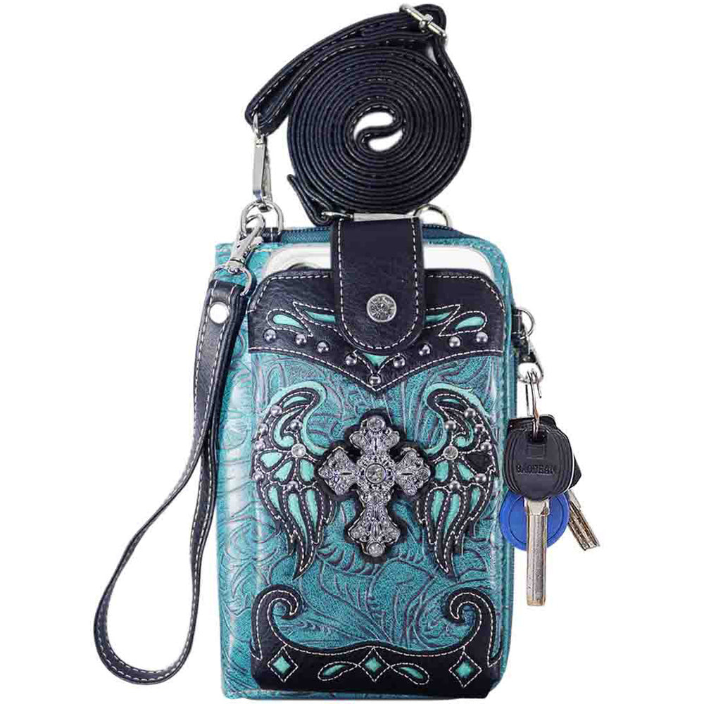Multi Purpose Western Embossed Tooling Cross Phone Wallet with Strap ...