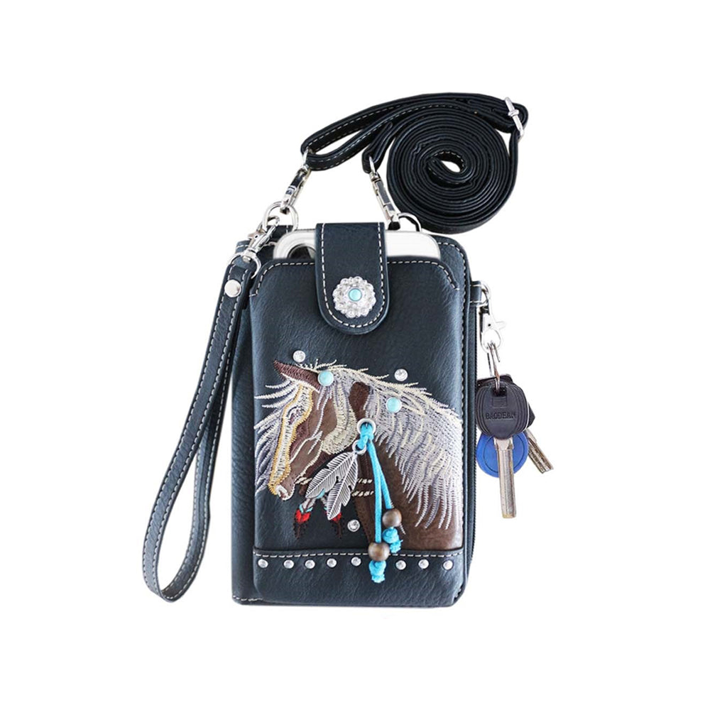 Multi Purpose Horse Embroidery Phone Wallet with Strap ...