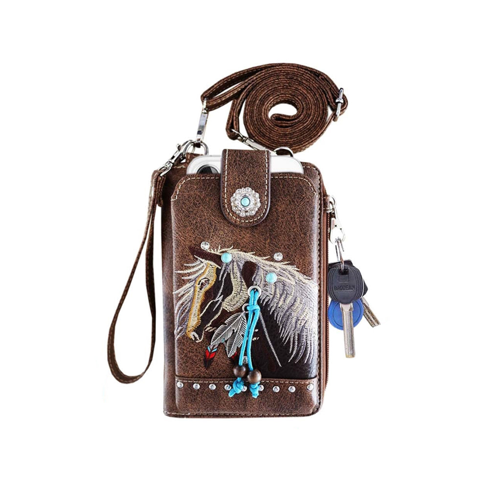 Multi Purpose Horse Embroidery Phone Wallet with Strap ...
