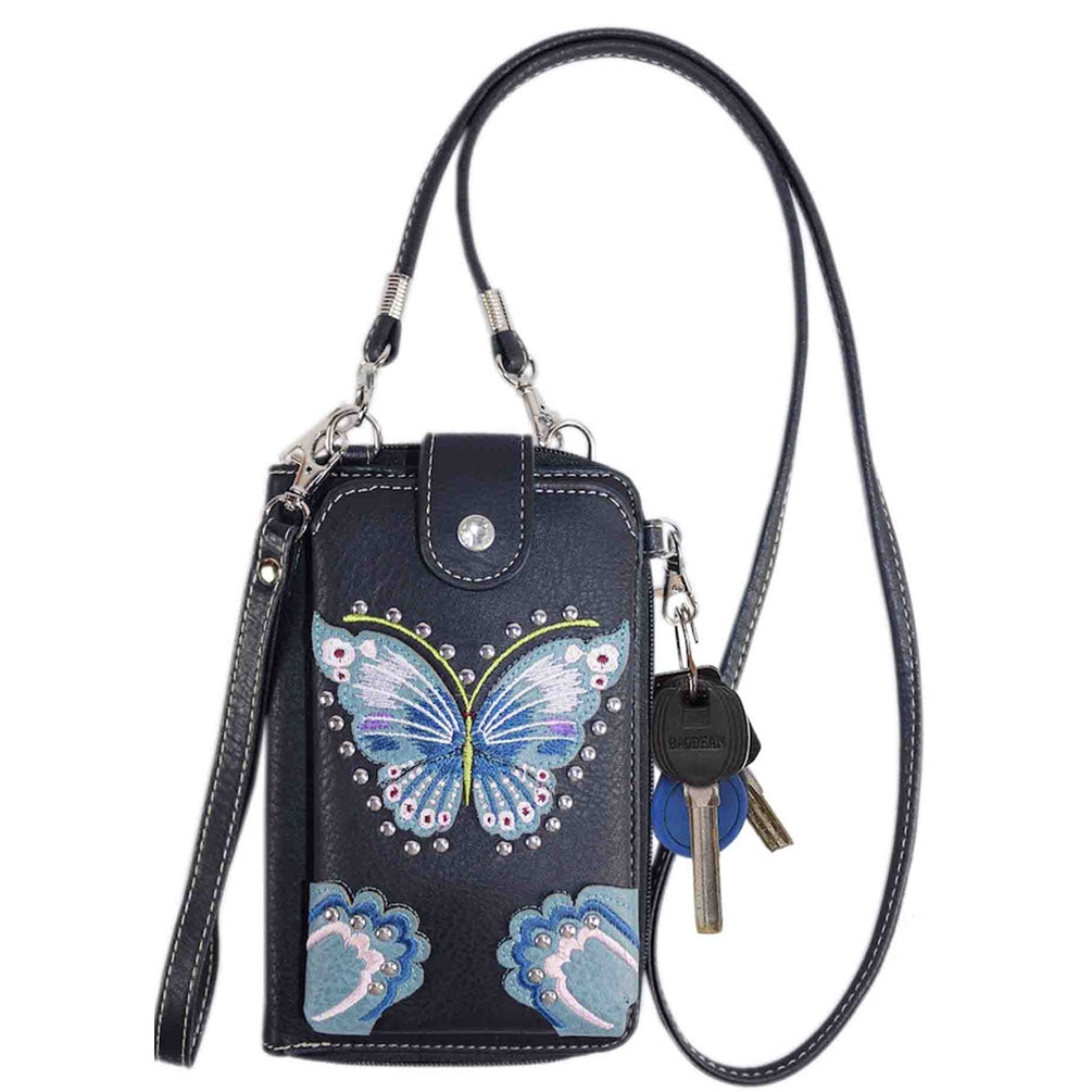 Multi Purpose Butterfly Embroidery Phone Wallet with Strap ...
