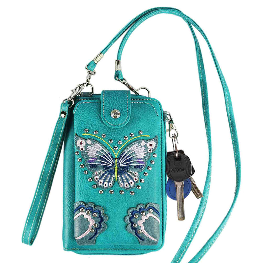Multi Purpose Butterfly Embroidery Phone Wallet with Strap ...