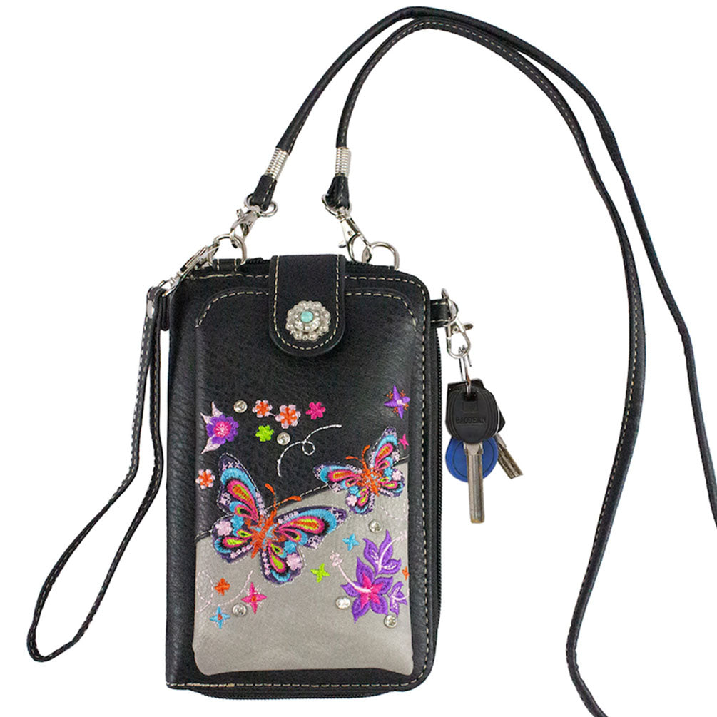 Multi Purpose Butterfly Embroidery Phone Wallet with Strap ...
