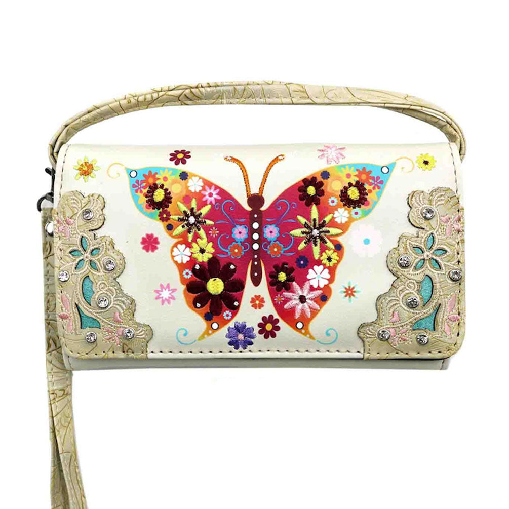 Multi Functional Butterfly Embroidery Trifold Clutch Crossbody Wallet ...