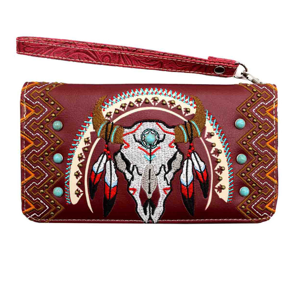 Multi Functional Aztec Skull Embroidery Trifold Clutch Crossbody Walle ...