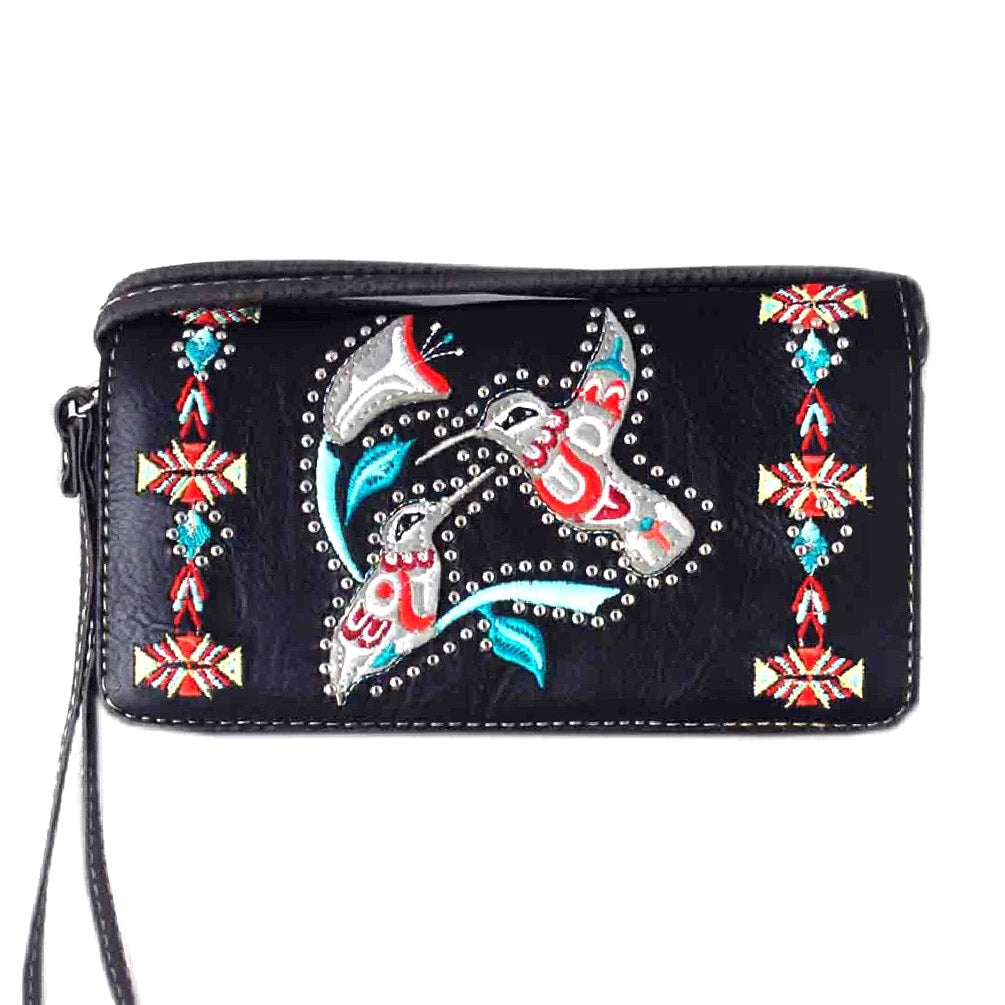 Multi Functional Hummingbird Embroidery Trifold Clutch Crossbody Walle ...