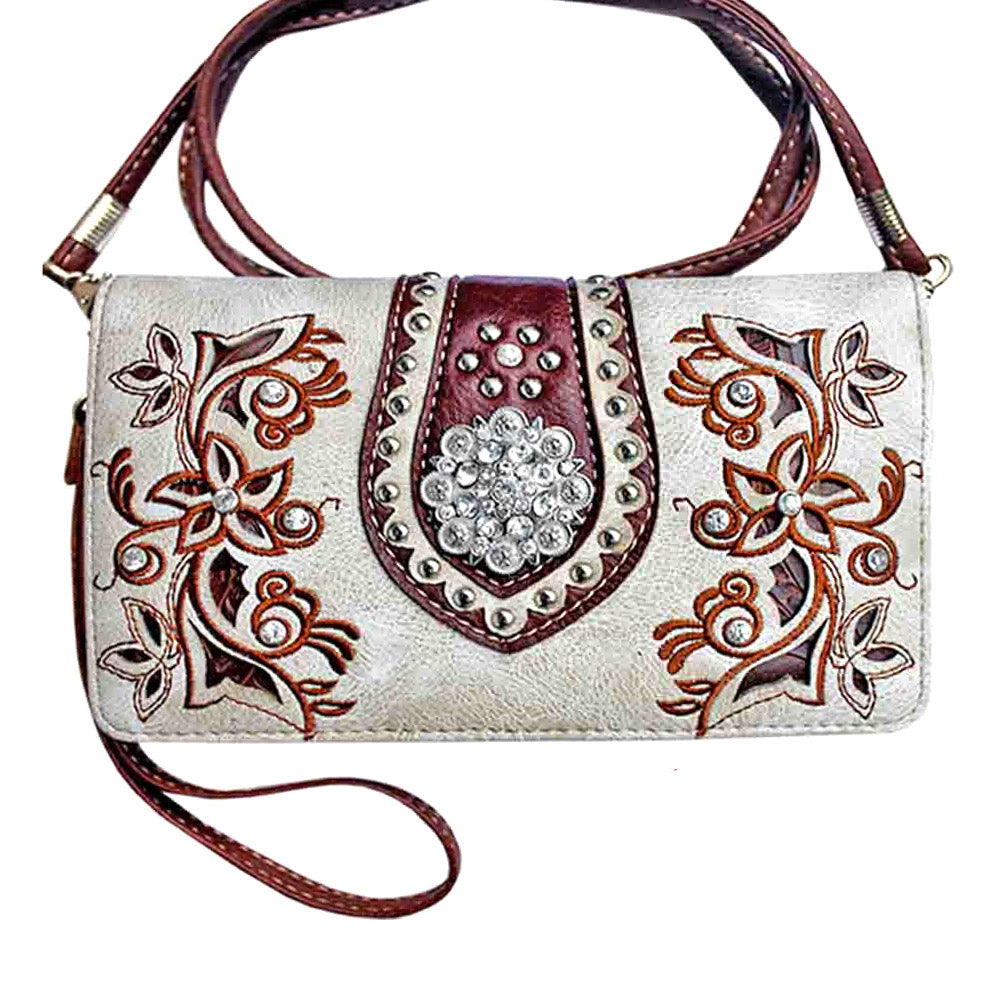 Multi Functional Western Concho Embroidery Trifold Clutch Crossbody Wa ...