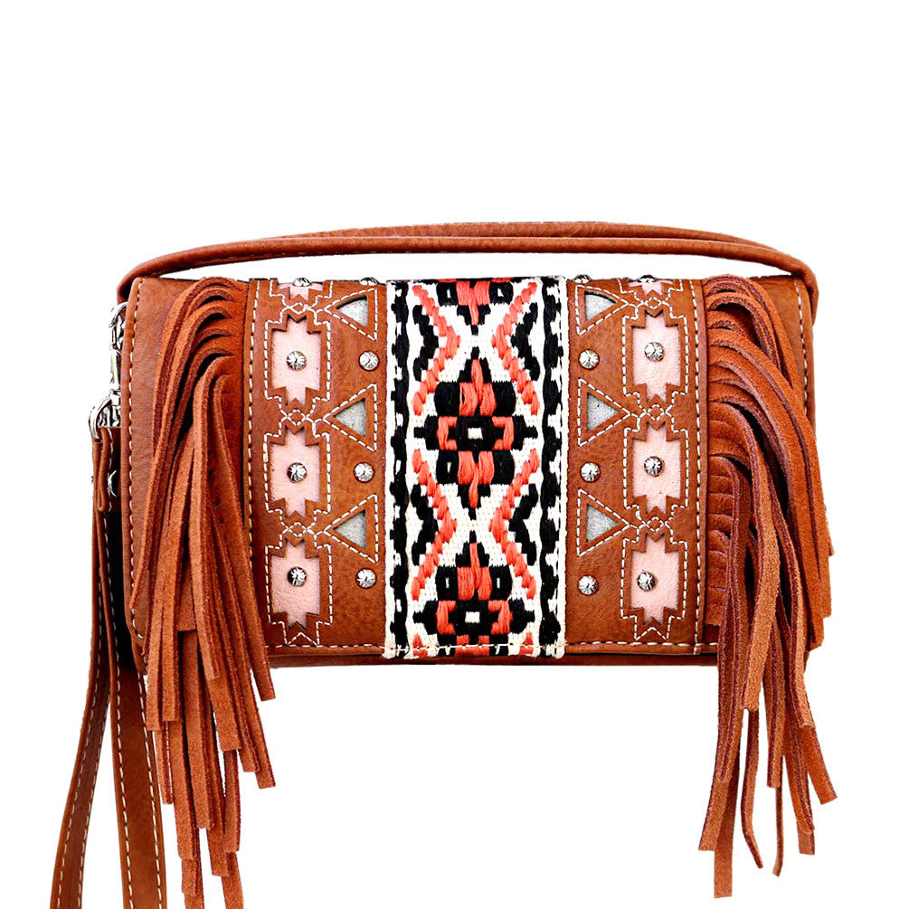 Multi Functional Aztec Embroidery Trifold Clutch Crossbody Wallet ...