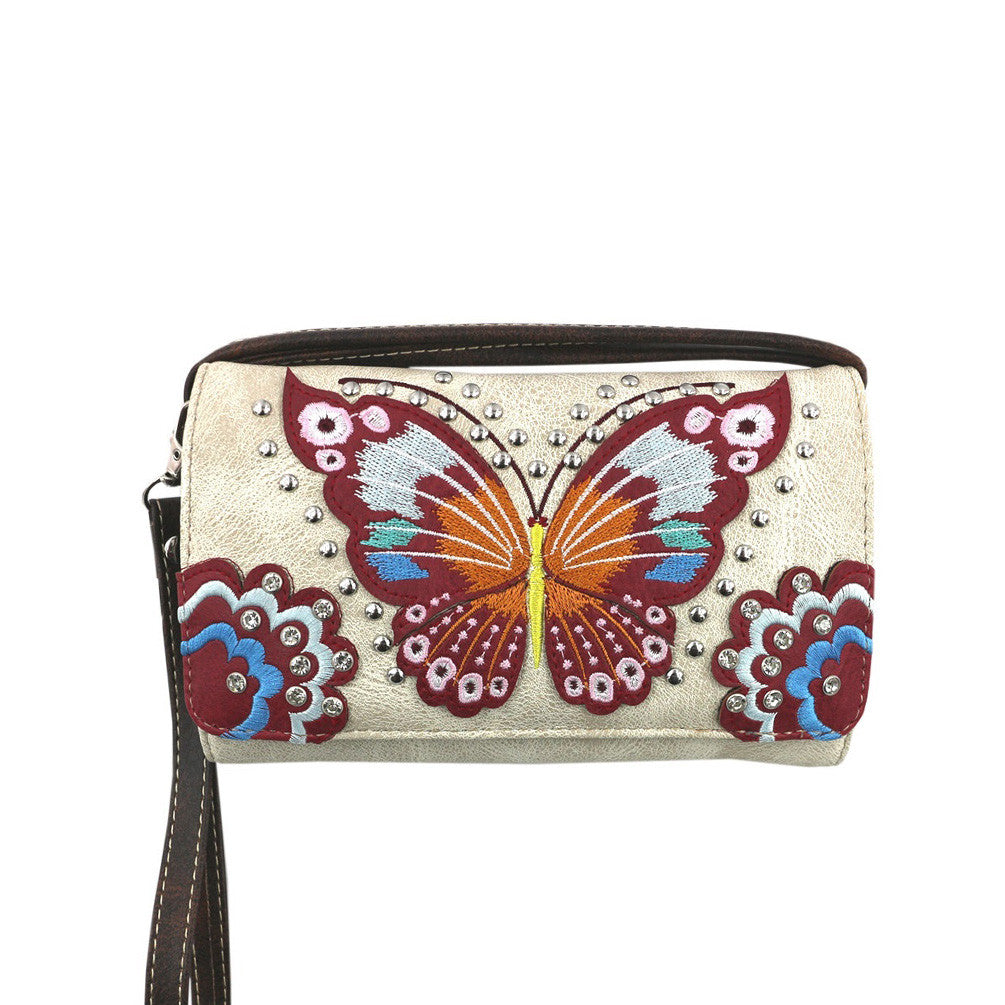 Multi Functional Butterfly Embroidery Trifold Clutch Crossbody Wallet ...