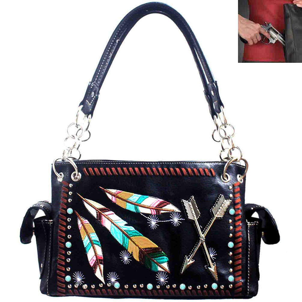Concealed Carry Native American Feather Embroidery Shoulder Bag ...